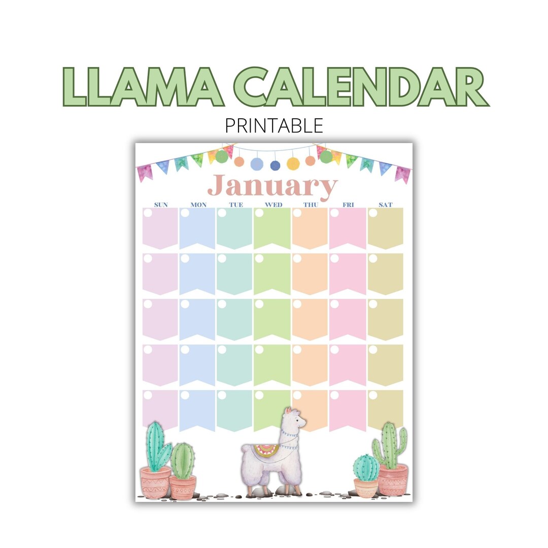 Llama Calendar for Kids: Monthly Printable (PDF) - Etsy