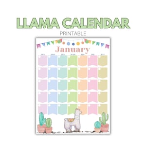 Llama Calendar for Kids: Monthly Printable (PDF) - Etsy