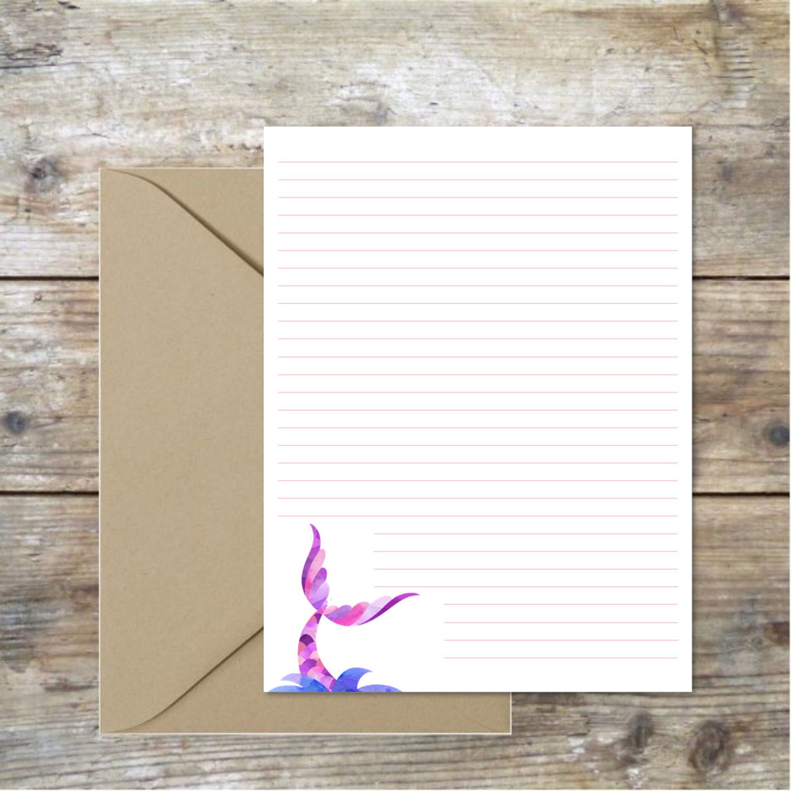 Mermaid Writing Paper ~ Mermaid Tail Stationery ~ Watercolor Mermaid ...