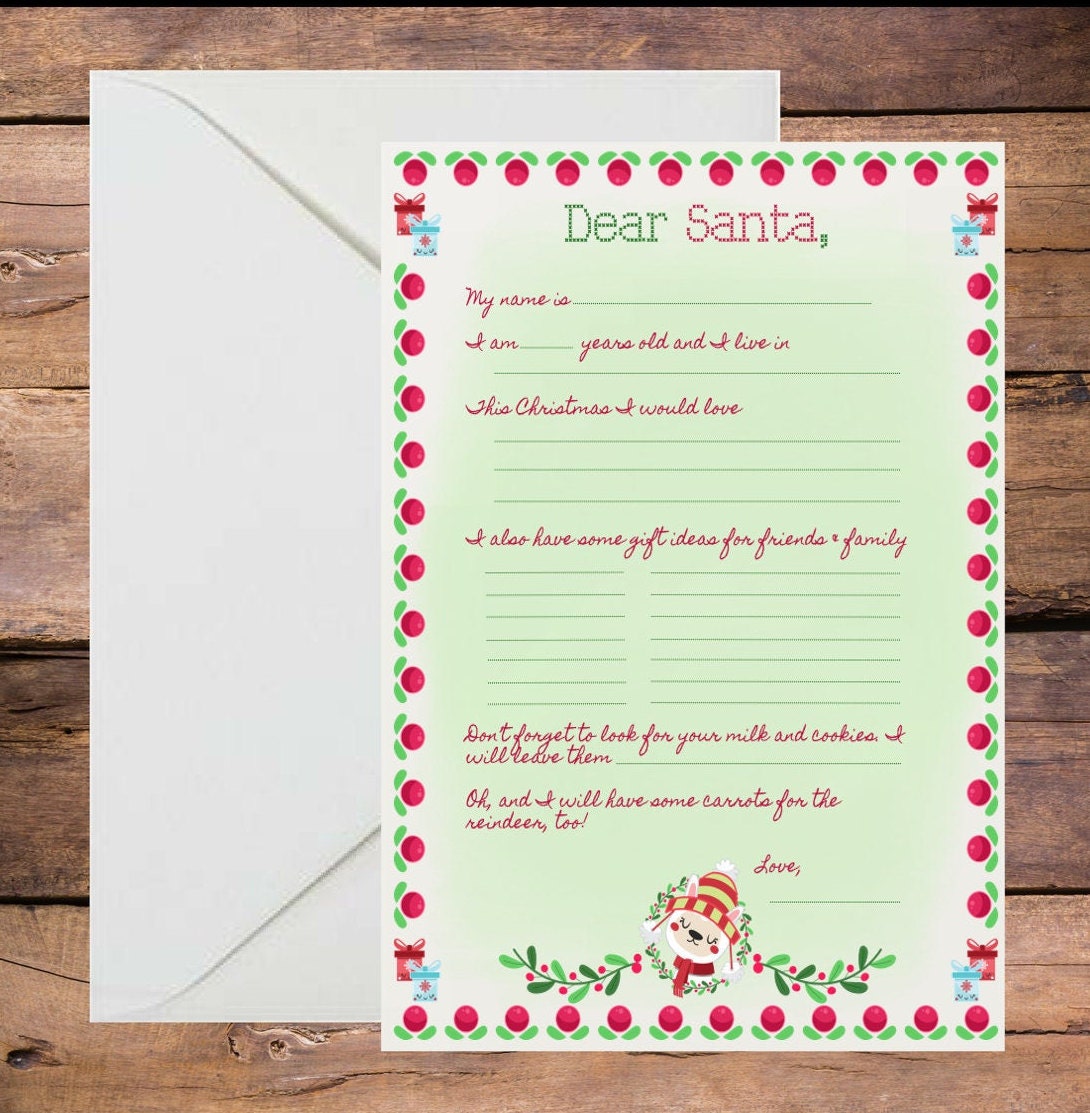 Carta imprimible para niños a Santa Plantilla de carta de Santa Lista ...