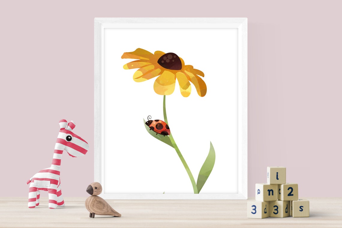 Ladybug and Sunflower Art | Etsy