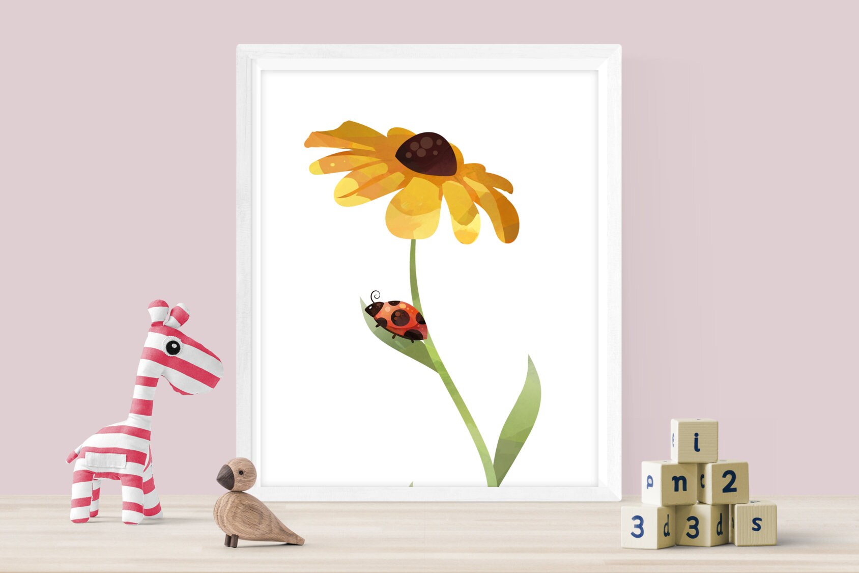 Ladybug and Sunflower Art ~ Sunflower Watercolor Print ~ Ladybugs and ...