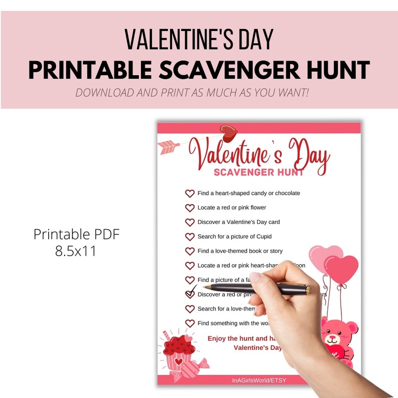 Valentine's Day Scavenger Hunt Printable, Fun Indoor Treasure Hunt for ...