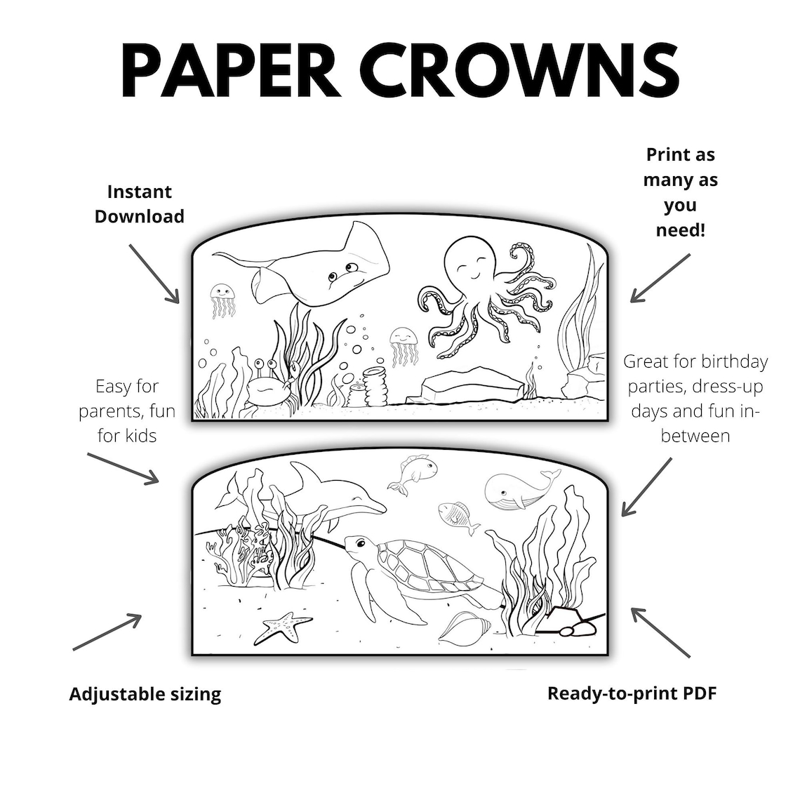 Ocean Animal Paper Crown, Printable Crown Kids, Paper Crown Kids, Kids ...