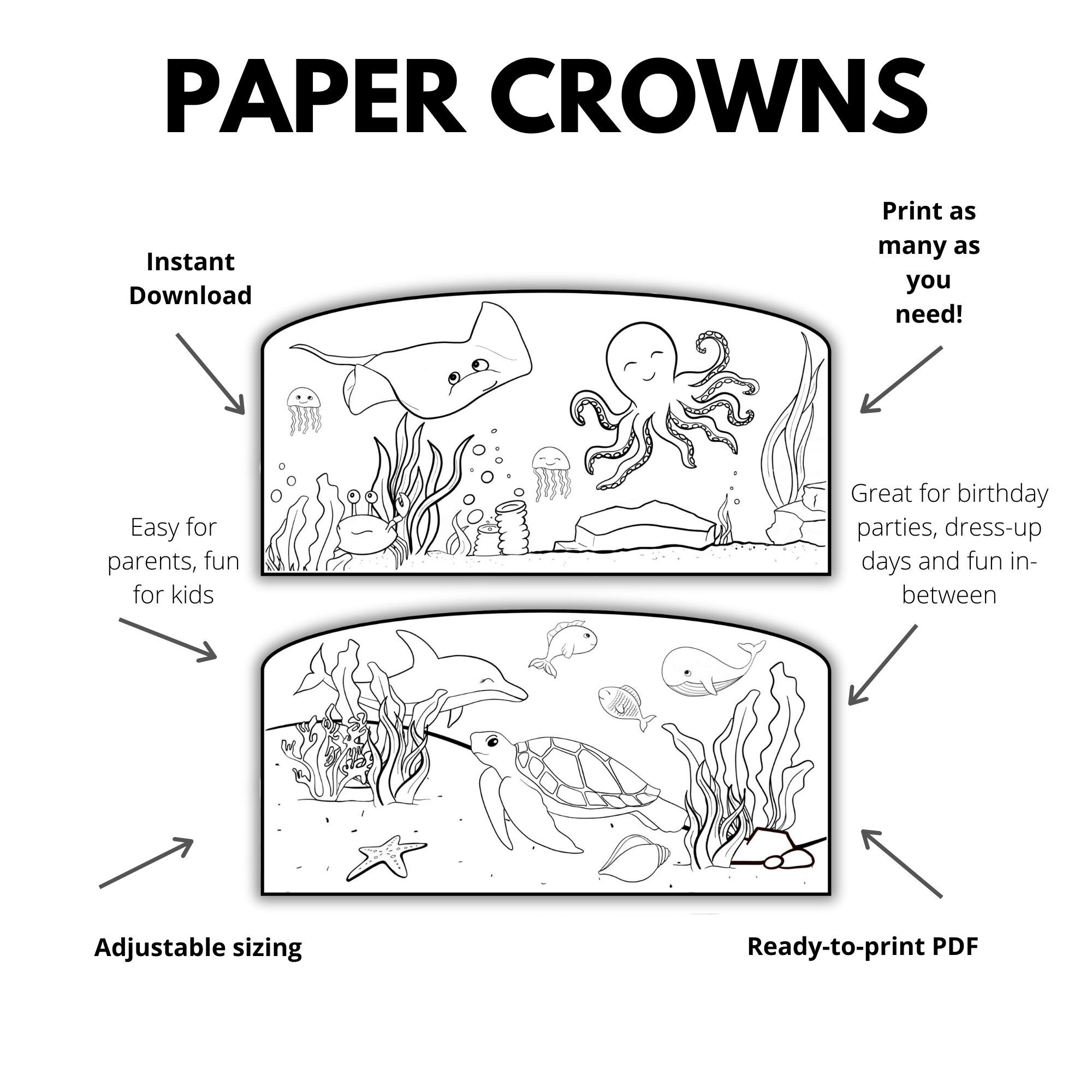 Ocean Animal Paper Crown, Printable Crown Kids, Paper Crown Kids, Kids ...