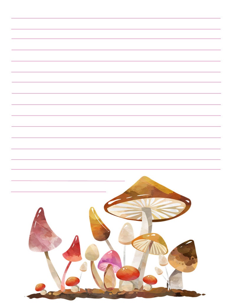 Mushroom Stationery Set: Lined Letter Writing Paper (digital Download ...