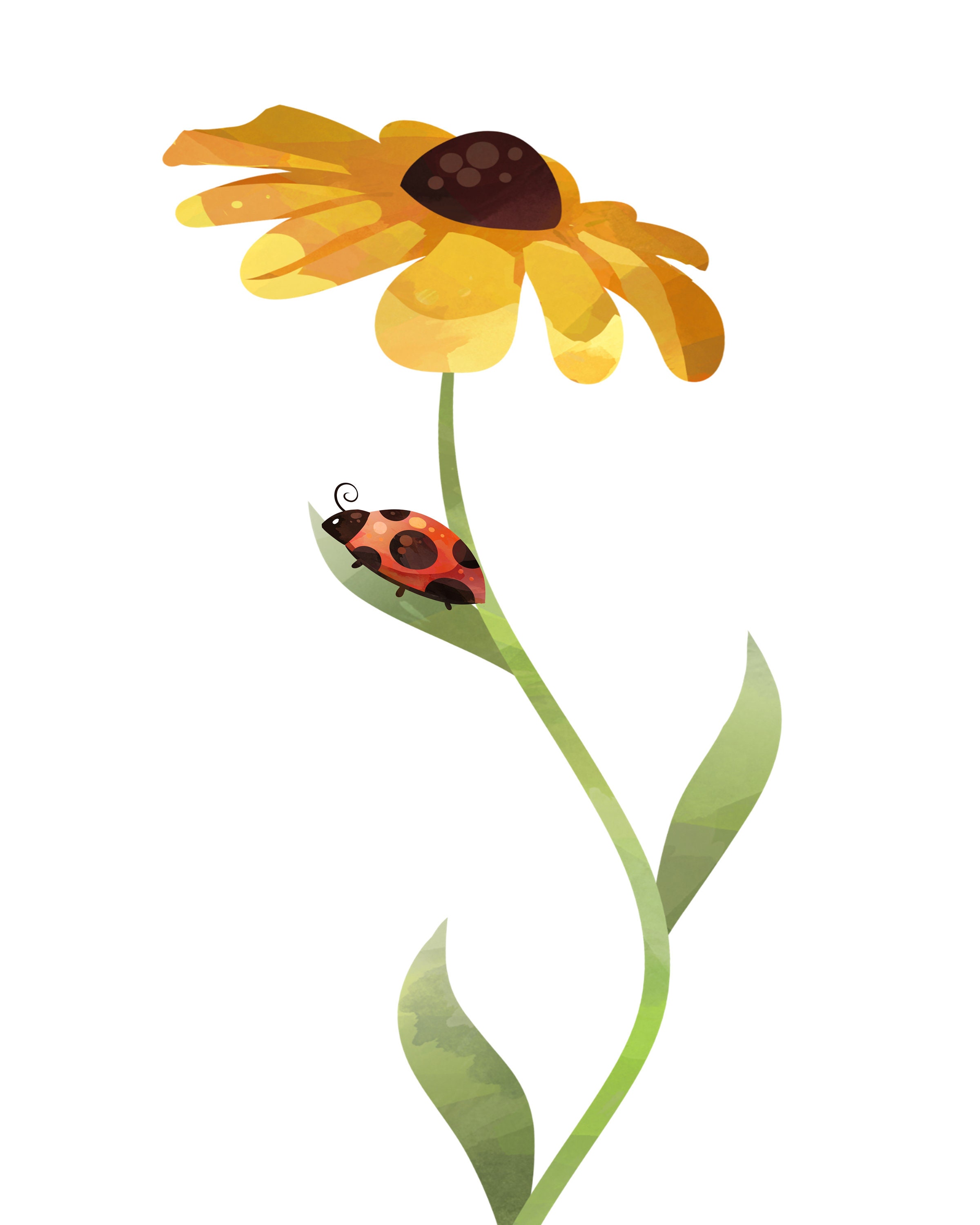 Ladybug and Sunflower Art ~ Sunflower Watercolor Print ~ Ladybugs and ...