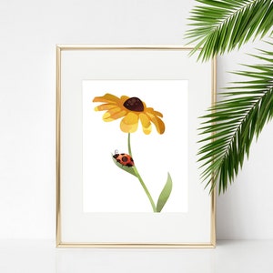 Ladybug and Sunflower Art ~ Sunflower Watercolor Print ~ Ladybugs and ...