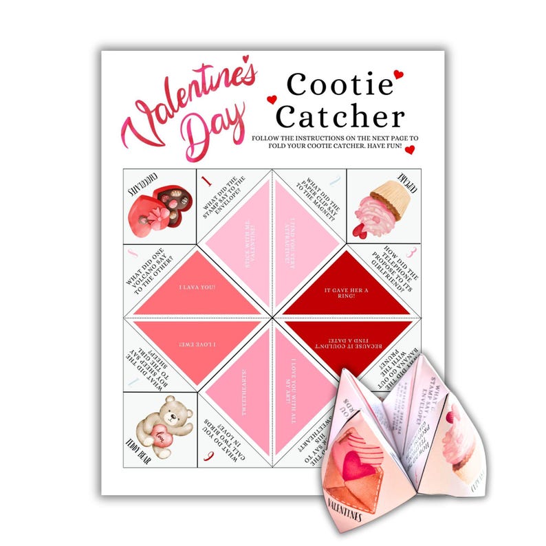 Valentine's Day Cootie Catcher: Printable Joke Teller (DIY Kids ...