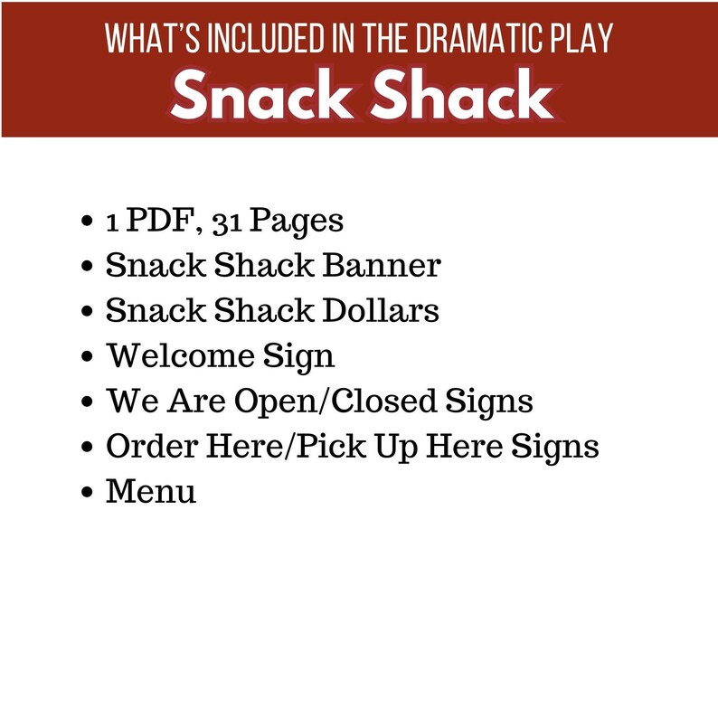 Burger Shack Dramatic Play Set: Printable Restaurant Role Play (PDF) - Etsy