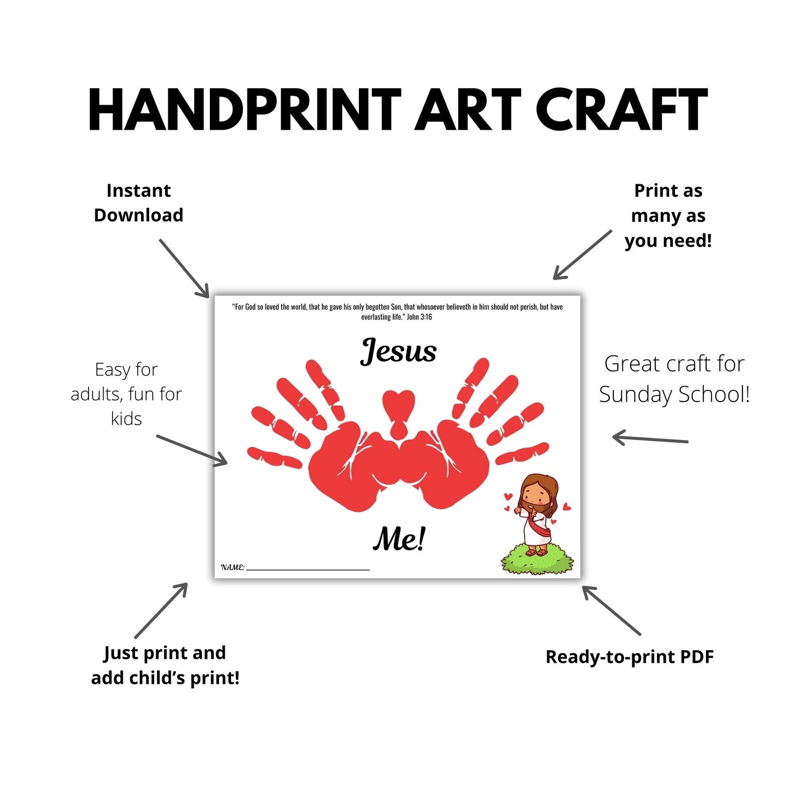 Jesus Loves Me Handprint, Jesus Loves Me Printable Template, Sunday ...