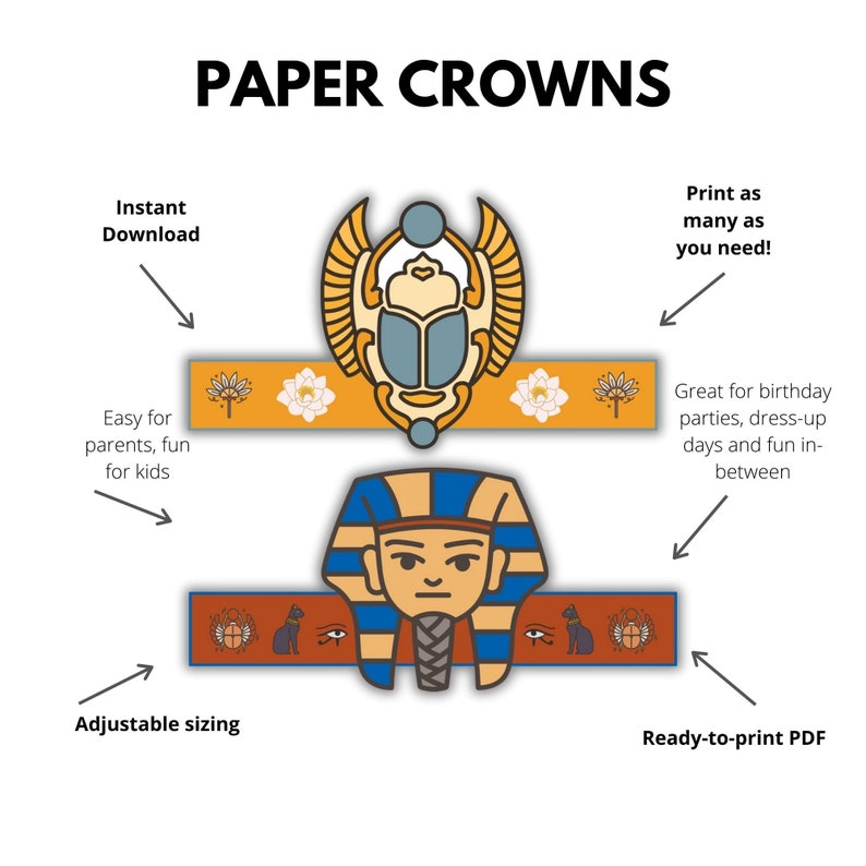 DIY Ancient Egyptian Paper Crown Craft Kit: Colorful Printable Headband ...