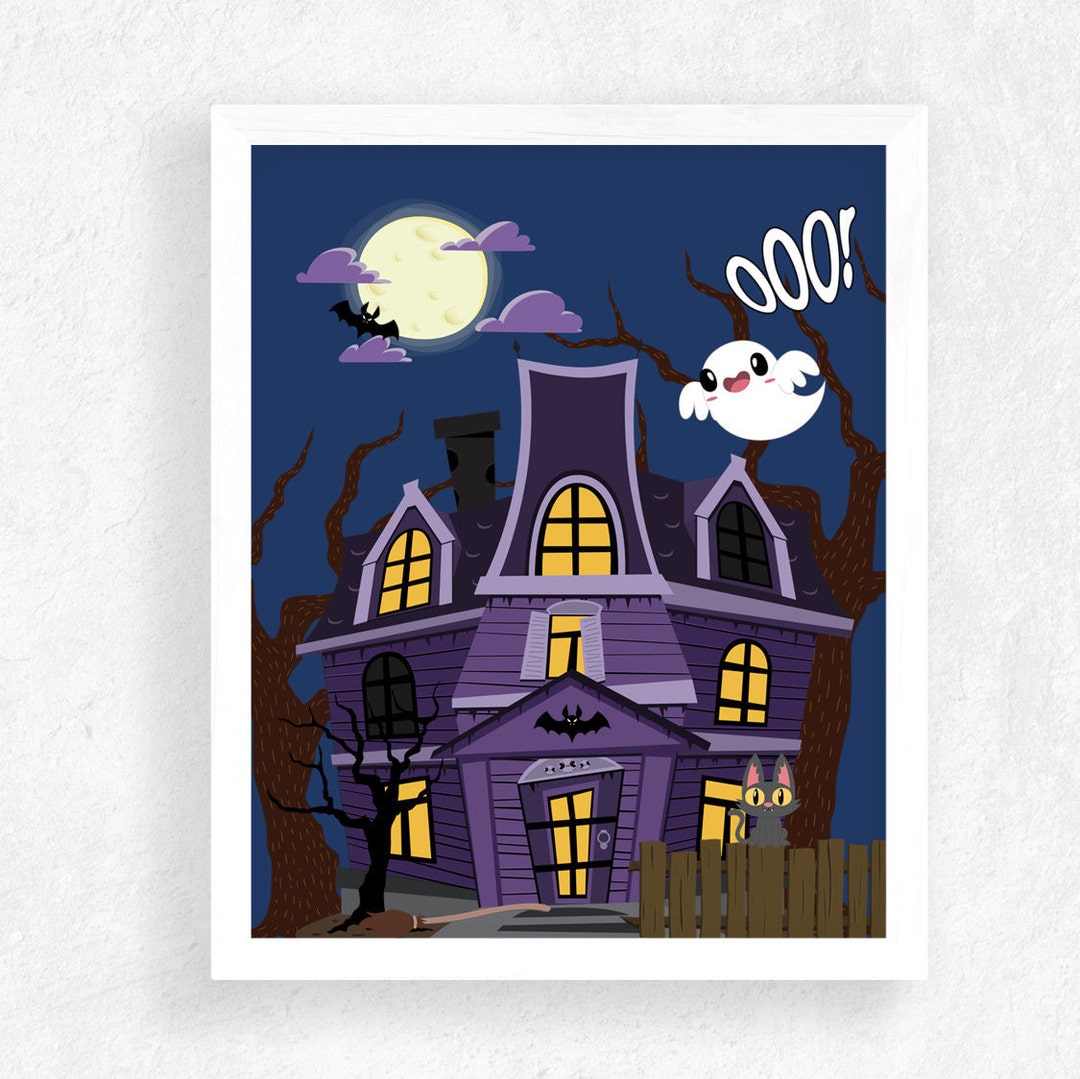 Printable Halloween Art ~ Haunted House Print ~ Cute, Spooky Halloween ...