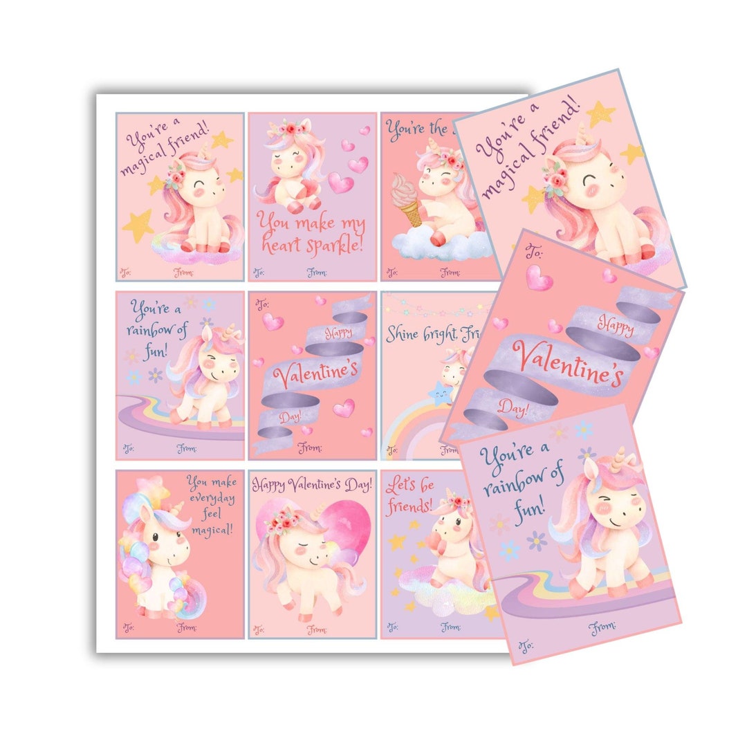 Unicorn-themed Valentine's Day Cards for Preschoolers, Printable ...