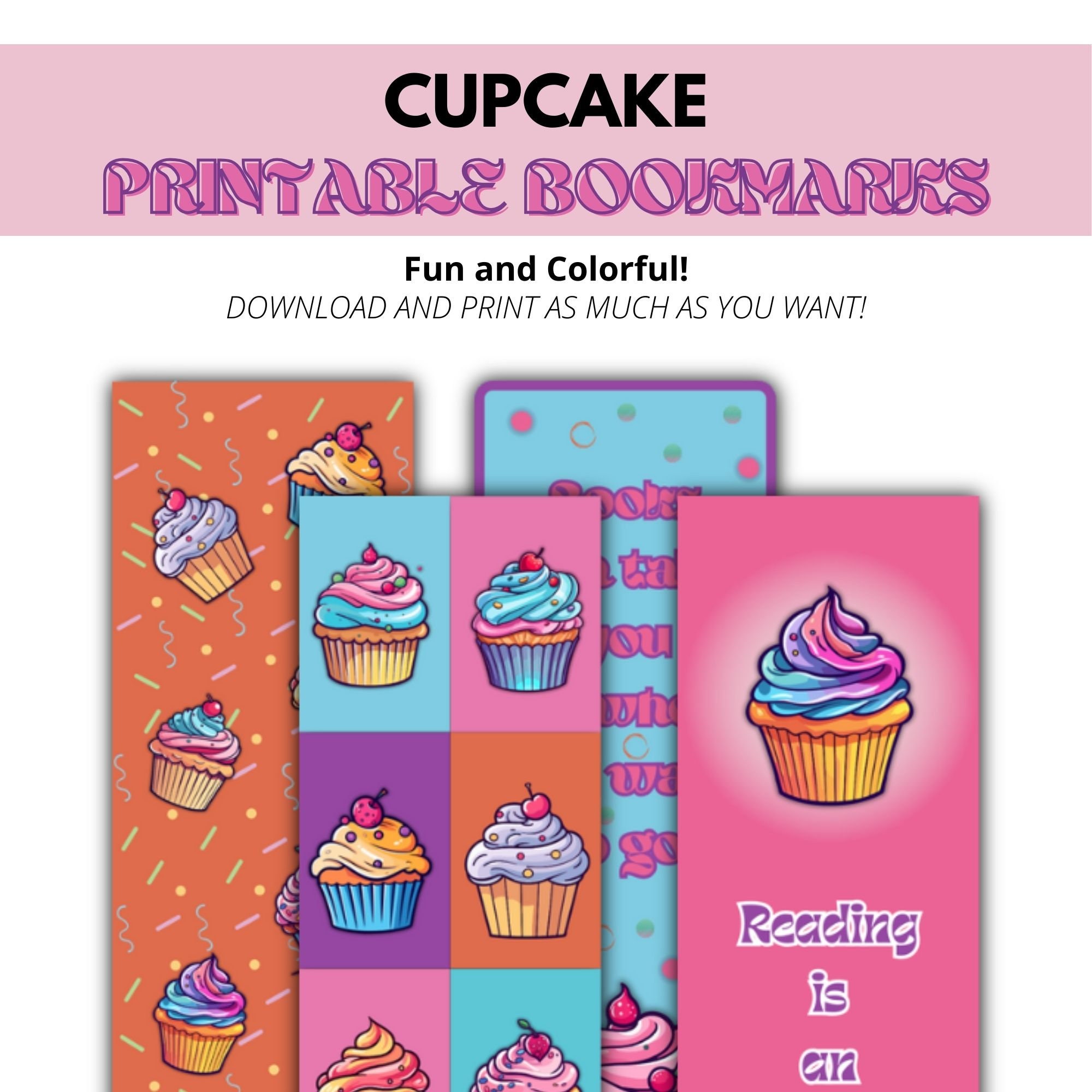 Cute Cupcake Printable Bookmarks Set: Book Lover Gift for Kids, Girls ...