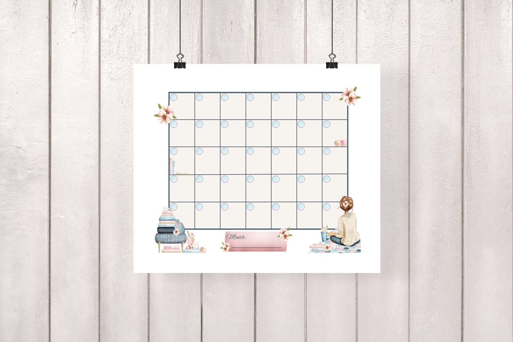 Printable Blank Monthly Calendar: Hygge Floral Design (digital Download ...