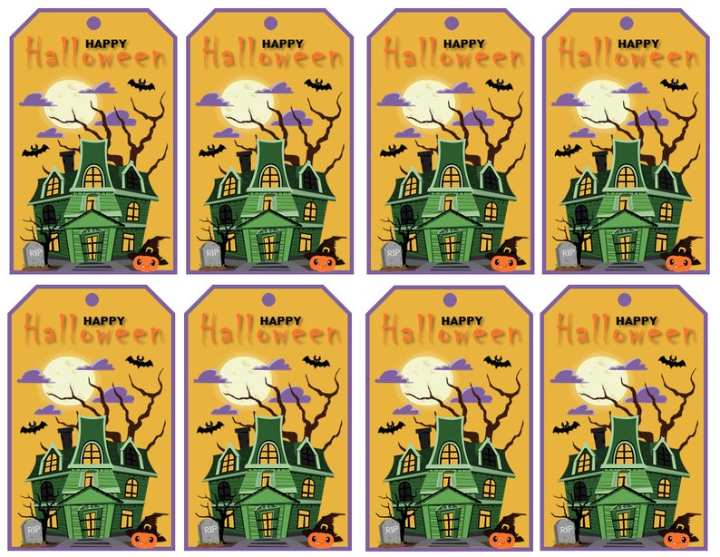 Haunted House Favor Tags, Printable Halloween Tags, Halloween Favor ...