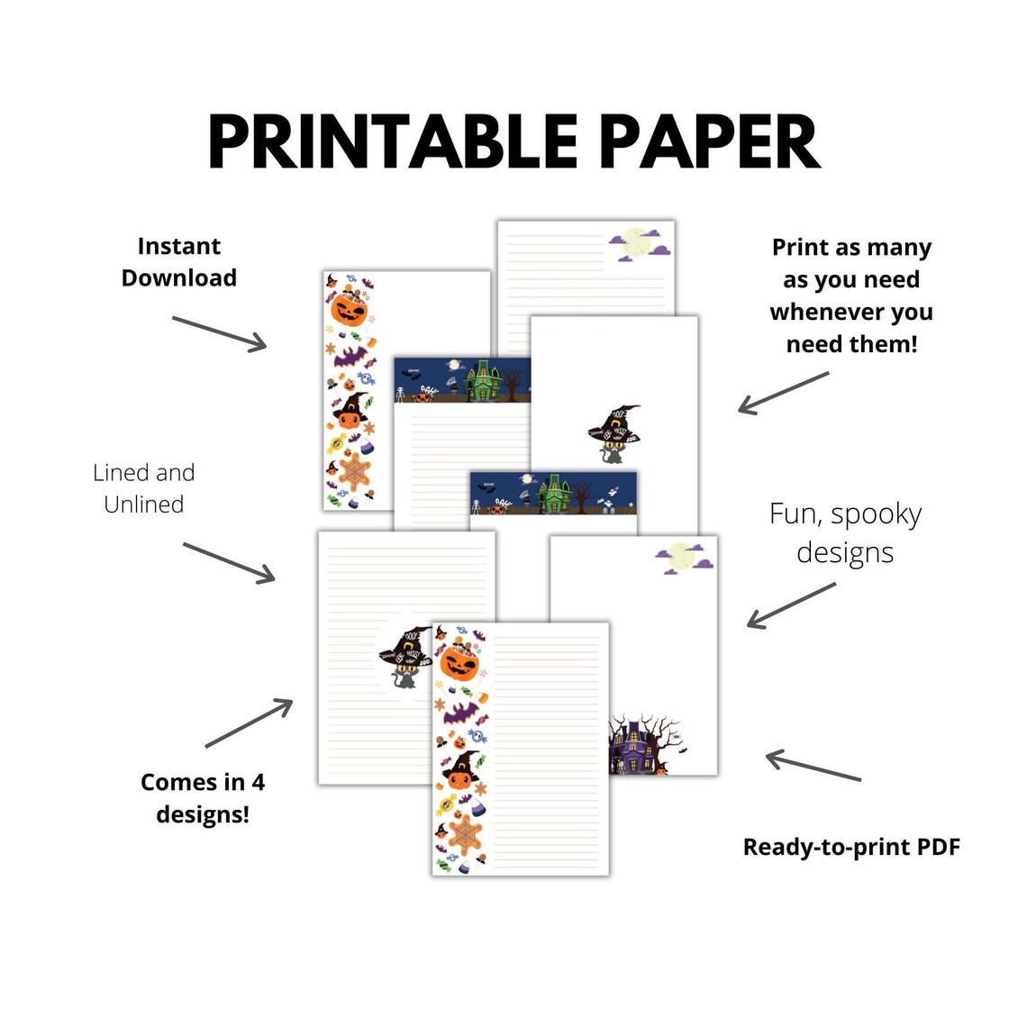 Printable Halloween Stationery Set - Cute Letter Papers for Kids and ...