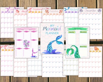 EDITABLE Mermaid Theme Printable Monthly Calendar for A5, US Letter ...