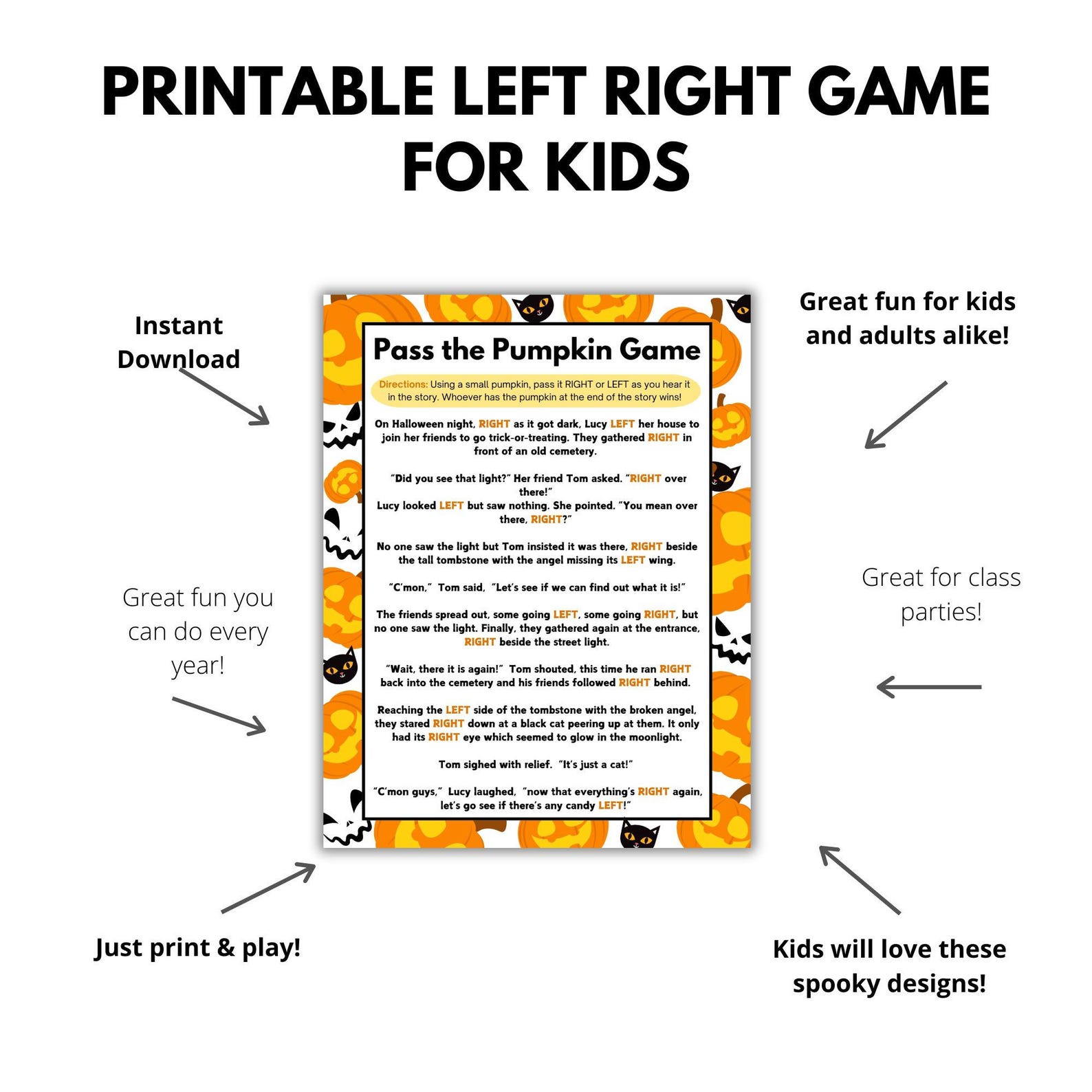 Halloween Left Right Pass the Pumpkin Printable Game for Family Party ...