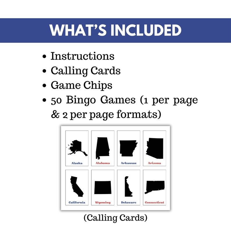 Fifty States Bingo, Bingo Cards for Kids, Educational Games, US State ...