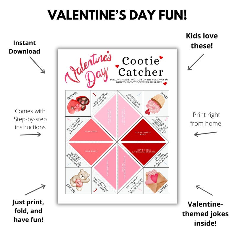 Valentine's Day Cootie Catcher: Printable Joke Teller (DIY Kids ...