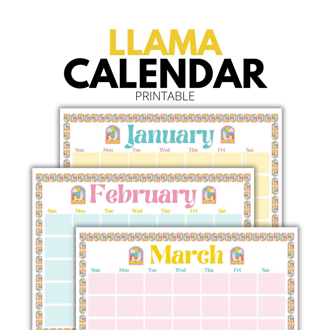 Printable Llama Calendar, Llama Printables, Monthly Calendar, Calendar ...