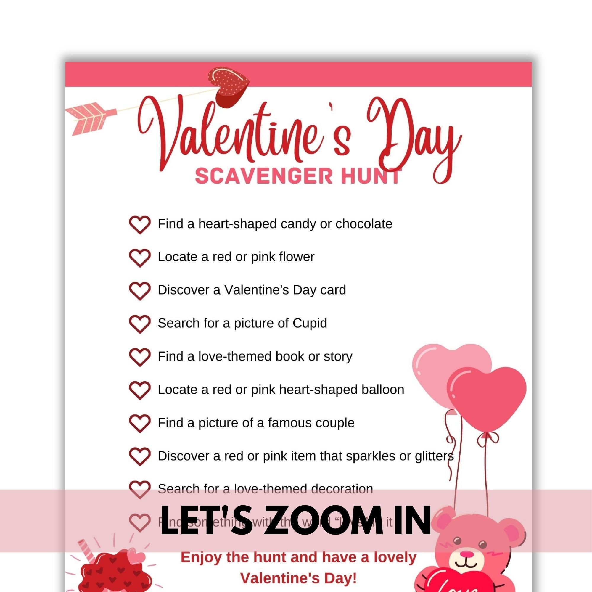 Valentine's Day Scavenger Hunt Printable, Fun Indoor Treasure Hunt for ...