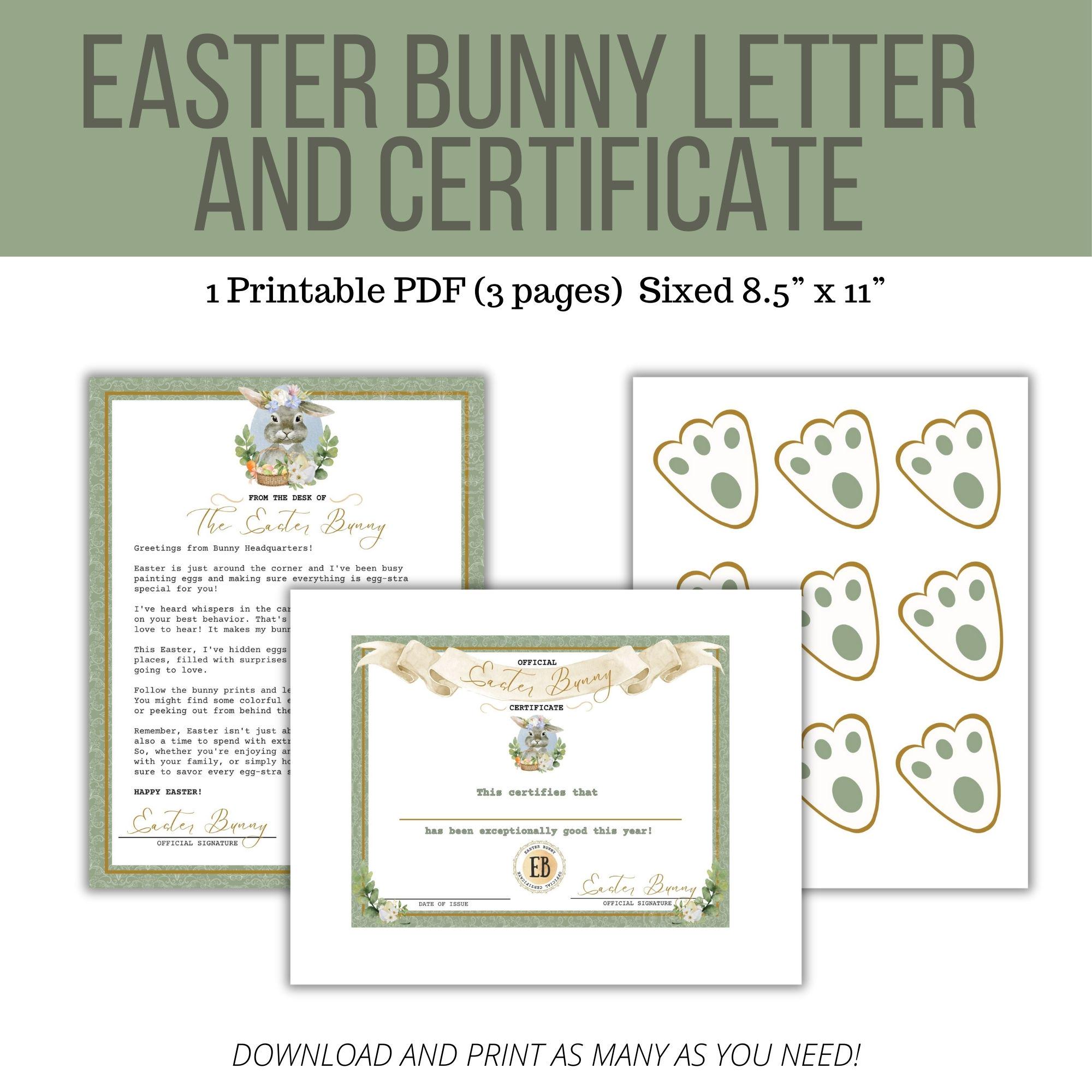 Official Easter Bunny Certificate & Letter - Bunny Footprints for ...