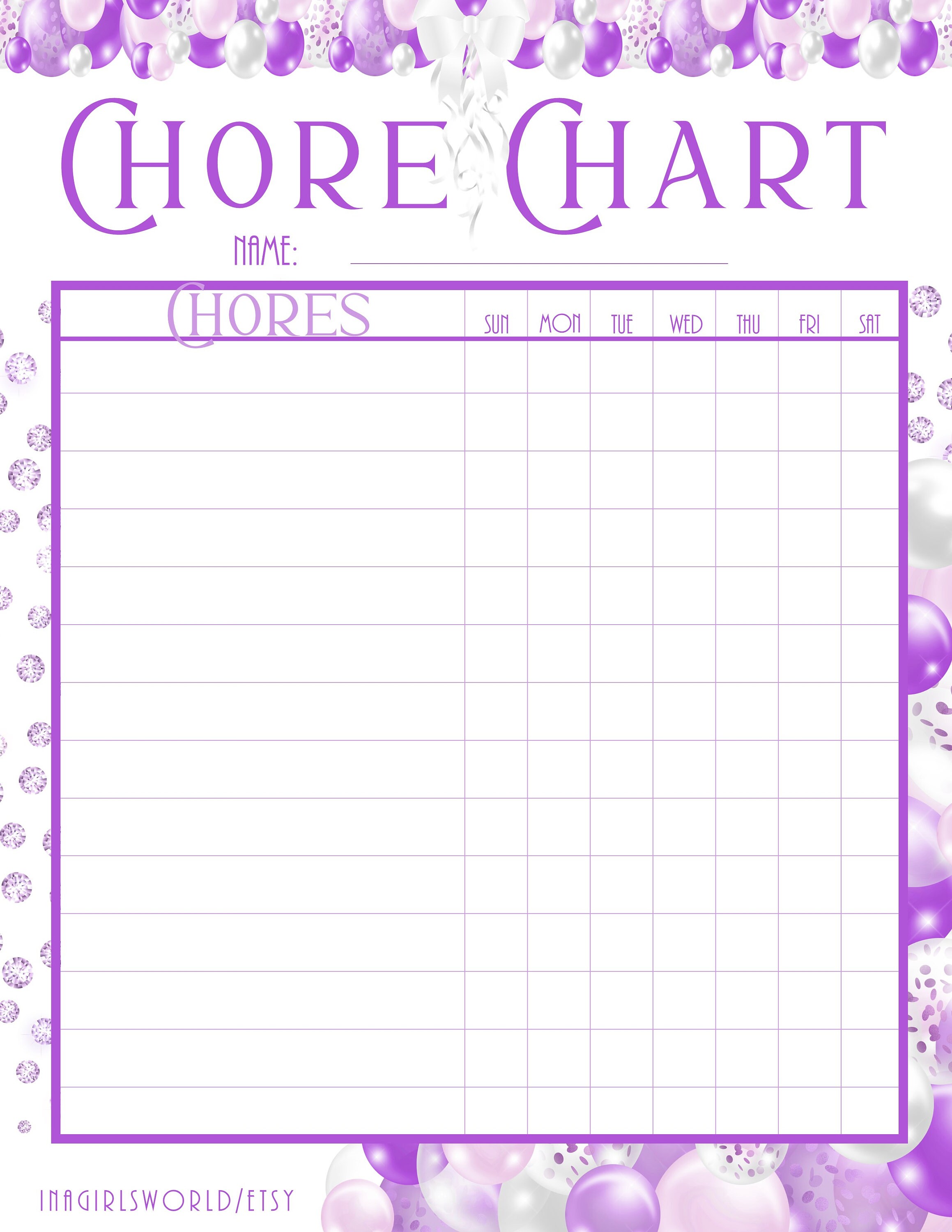 Purple Chore Chart Printables Daily Chore Chart Weekly - Etsy
