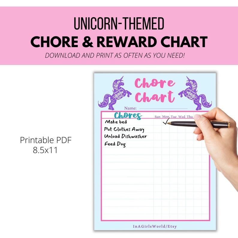 Unicorn Kids Chore Chart & Reward Chart Printable | Magical Routine ...