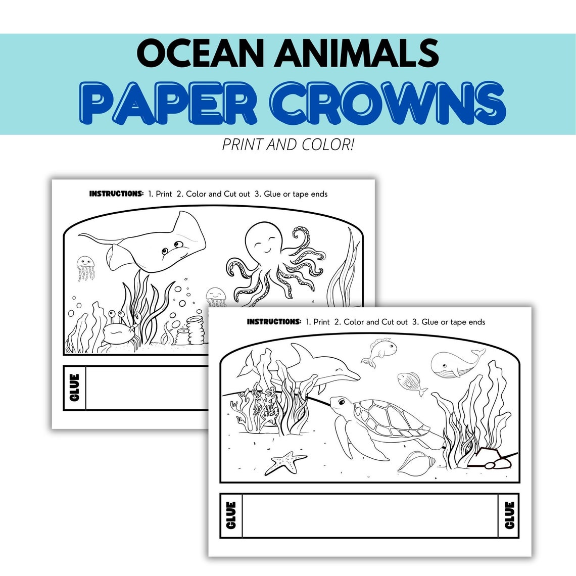 Ocean Animal Paper Crown, Printable Crown Kids, Paper Crown Kids, Kids ...
