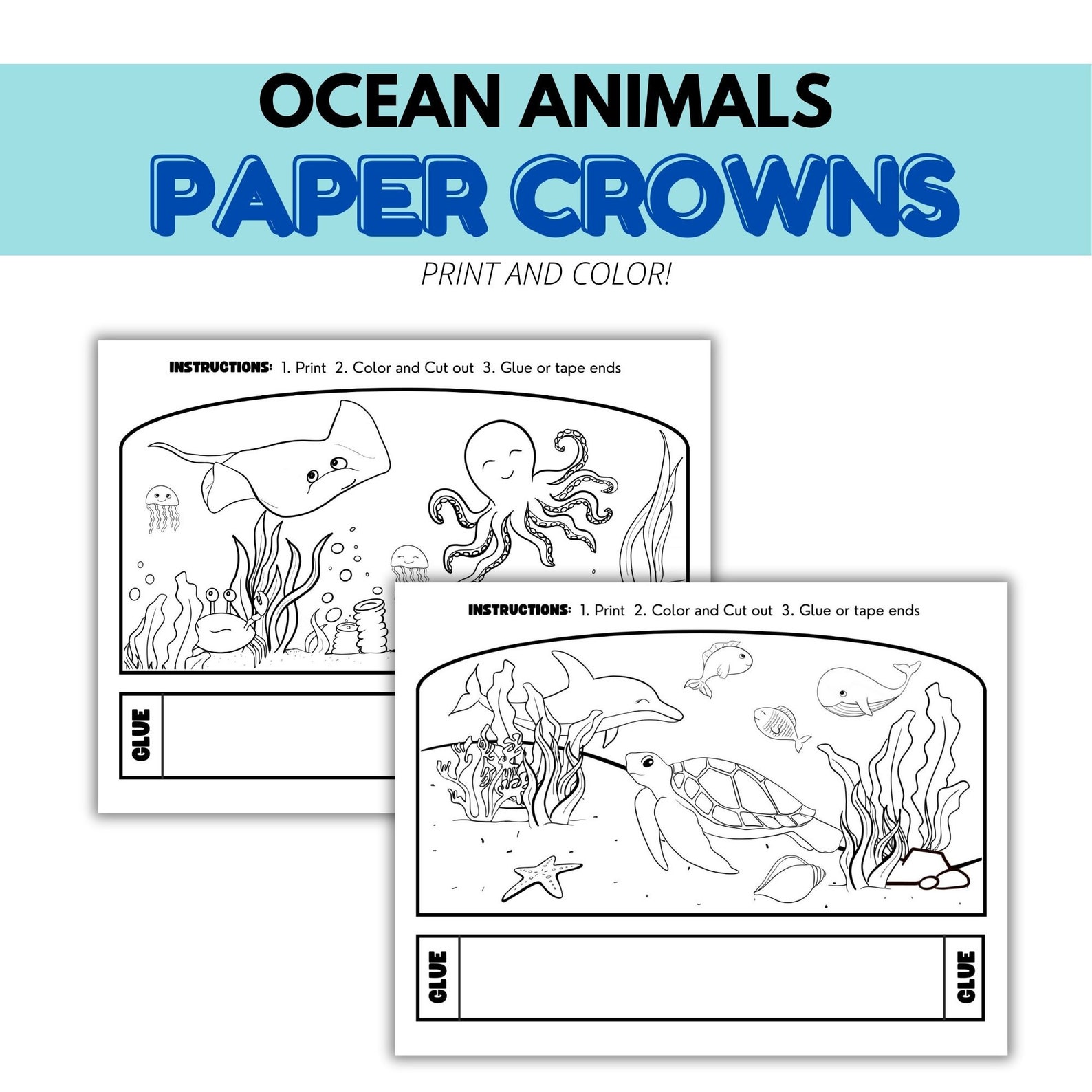 Ocean Animal Paper Crown, Printable Crown Kids, Paper Crown Kids, Kids ...