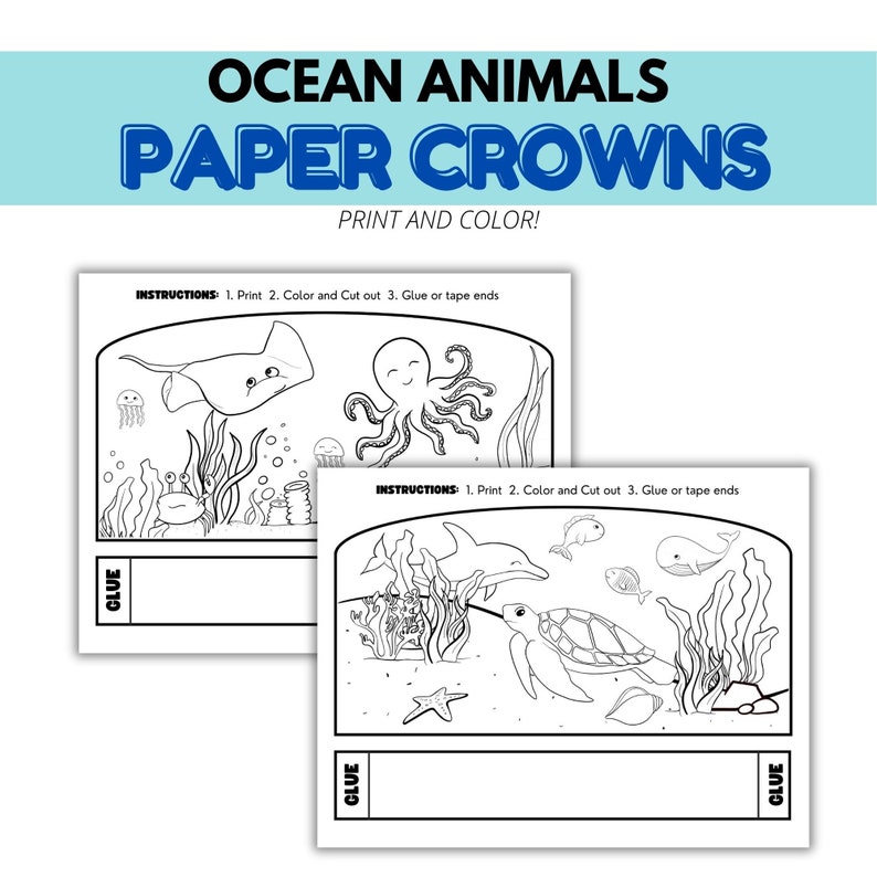 Ocean Animal Paper Crown, Printable Crown Kids, Paper Crown Kids, Kids ...