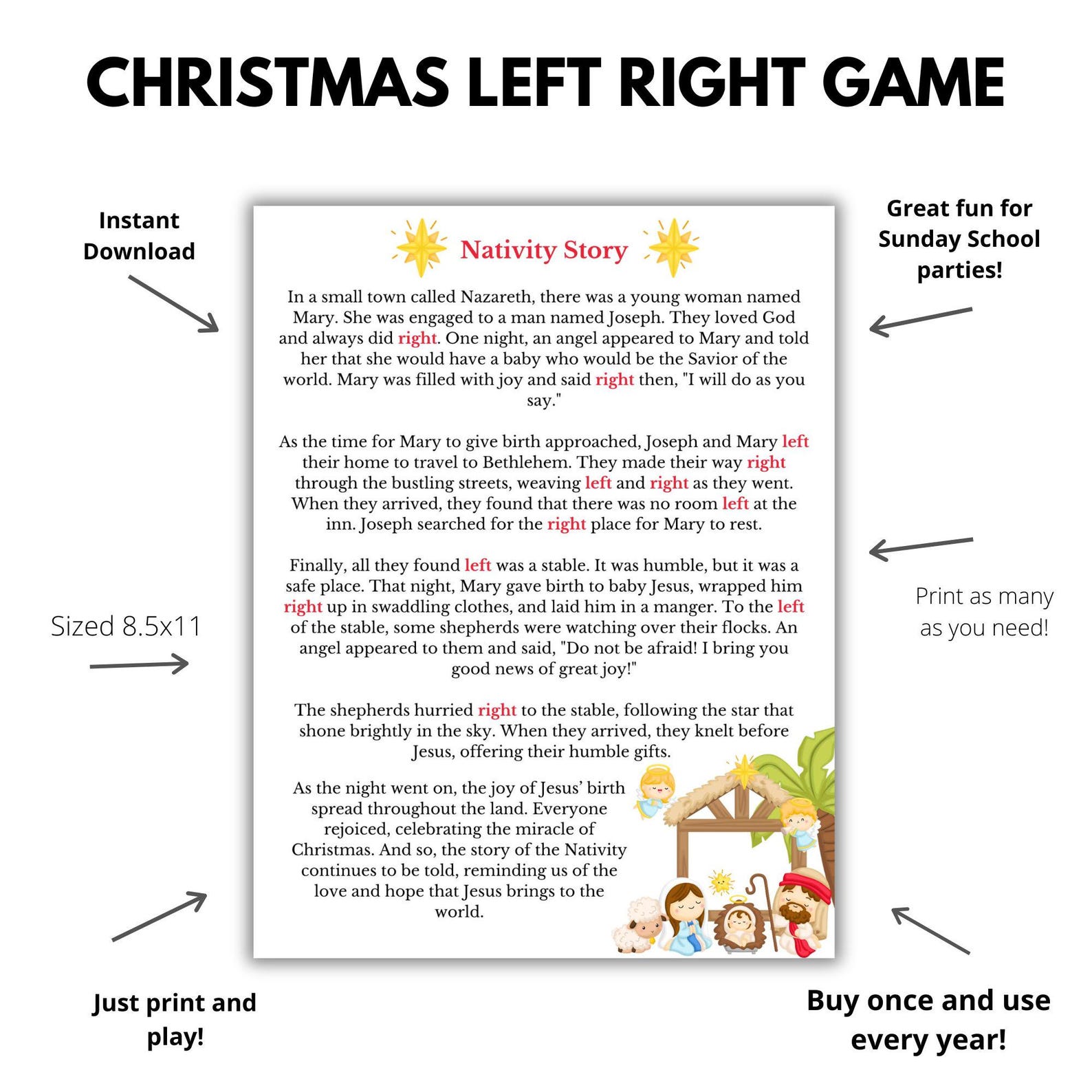 Printable Nativity Left Right Christmas Game (PDF) - Etsy
