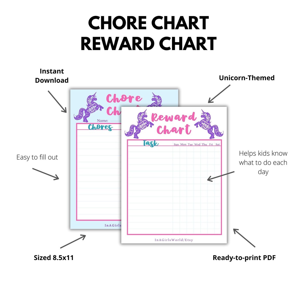 Chore Chart & Reward Chart Set Responsibility Chart Chore Chart ...