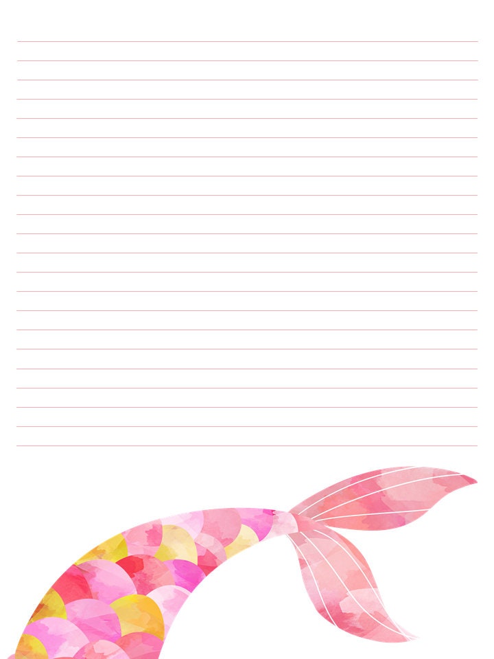 Mermaid Writing Paper ~ Mermaid Tail Stationery ~ Watercolor Mermaid Digital Paper ~ Mermaid ...