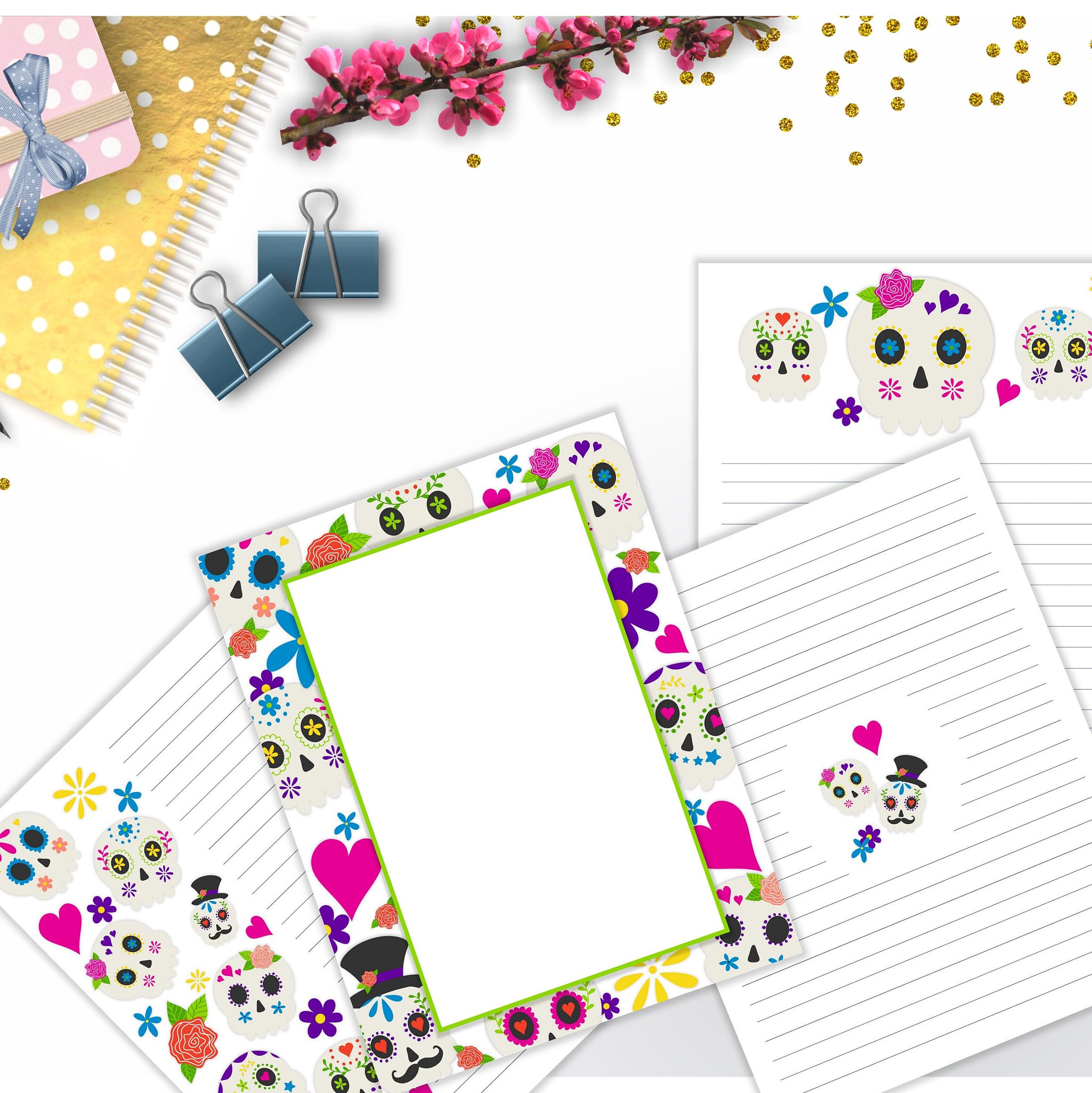 Sugar Skull Digital Stationary/sugar Skull Girl Stationery/day of the ...