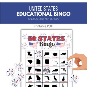 Fifty States Bingo, Bingo Cards for Kids, Educational Games, US State ...
