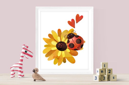 Nature Girl Nursery, Watercolor Sunflower Print, Ladybug - Etsy
