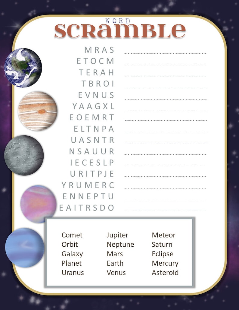 Outer Space Printables-planet-themed Game Pack - Etsy