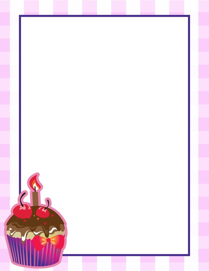 Printable Stationery 8.5x11 Set for Kids Watercolor Cupcakes Writing ...