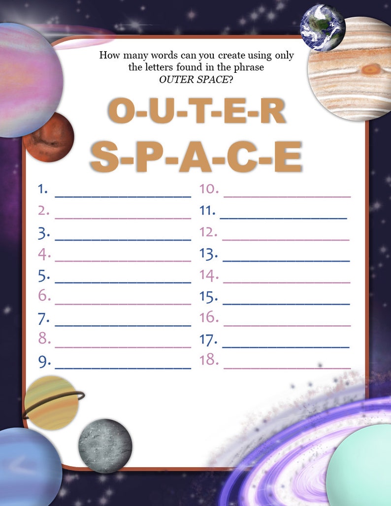 Outer Space Printables-planet-themed Game Pack - Etsy