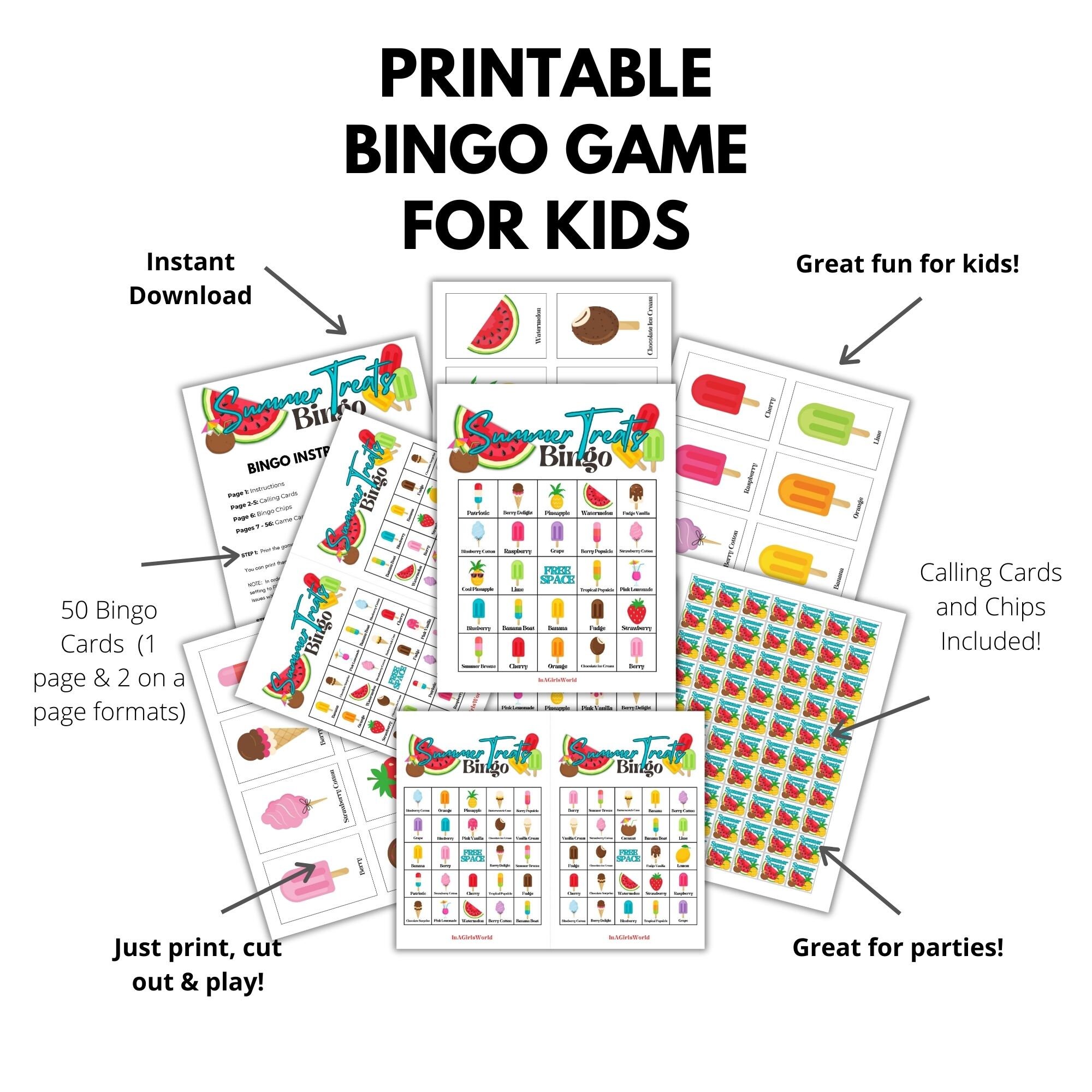 Summer Time Bingo Cards for Kids, Pool Party Bingo, Printable Bingo ...