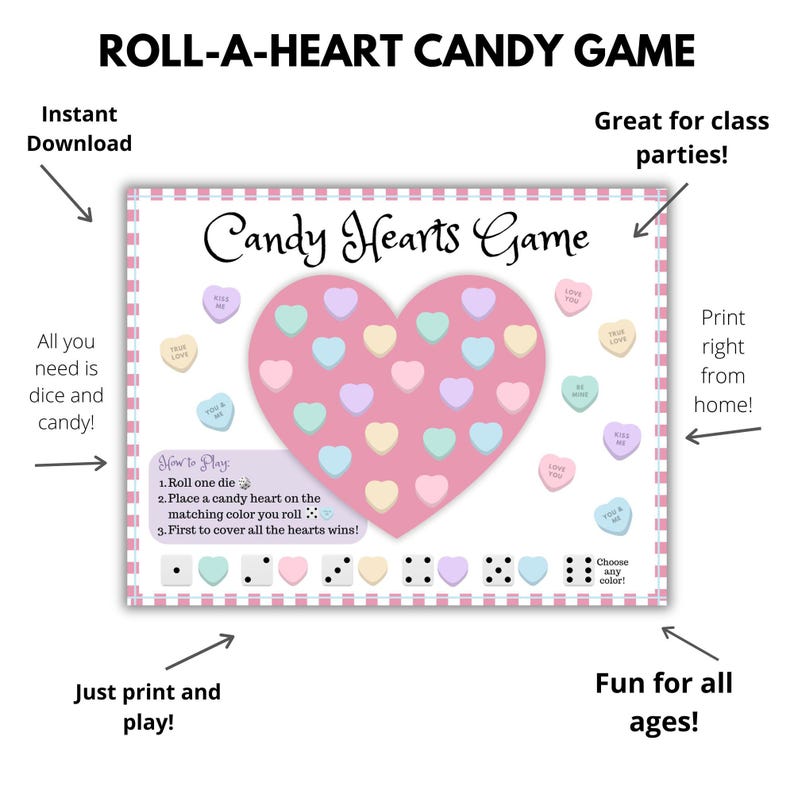 Roll a Heart Candy Dice Game: Valentine's Day Classroom Activity ...