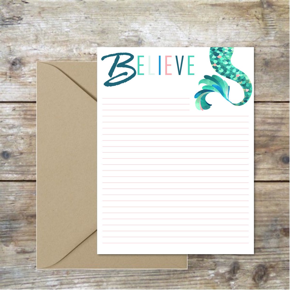 Mermaid Writing Paper ~ Mermaid Tail Stationery ~ Watercolor Mermaid ...