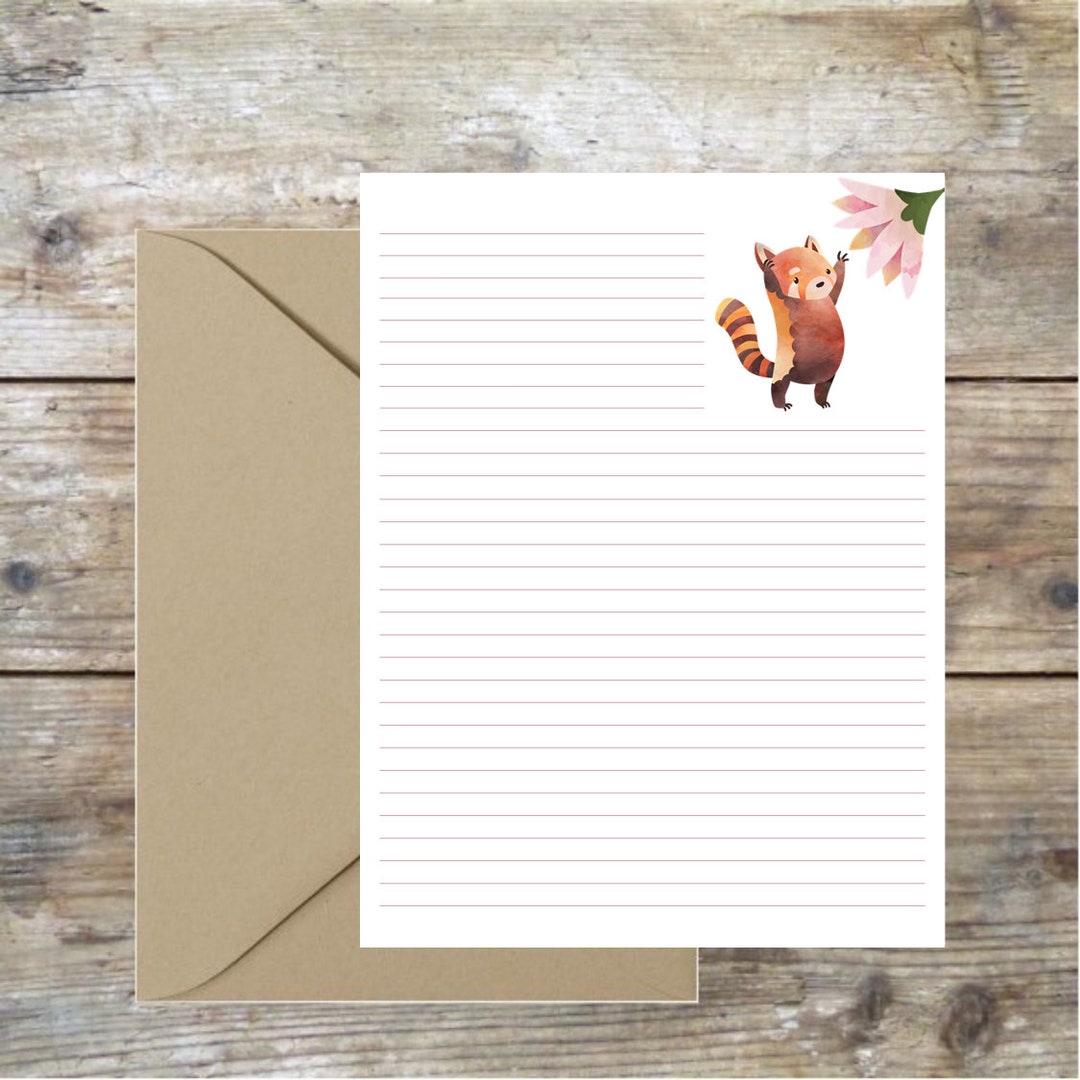 Red Panda Cute Stationary Set ~ Lined and Unlined ~ Pen Pals ~ Letter ...