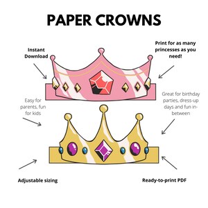 Princess Paper Crown for Kids, Princess Birthday, Paper Princess Craft ...