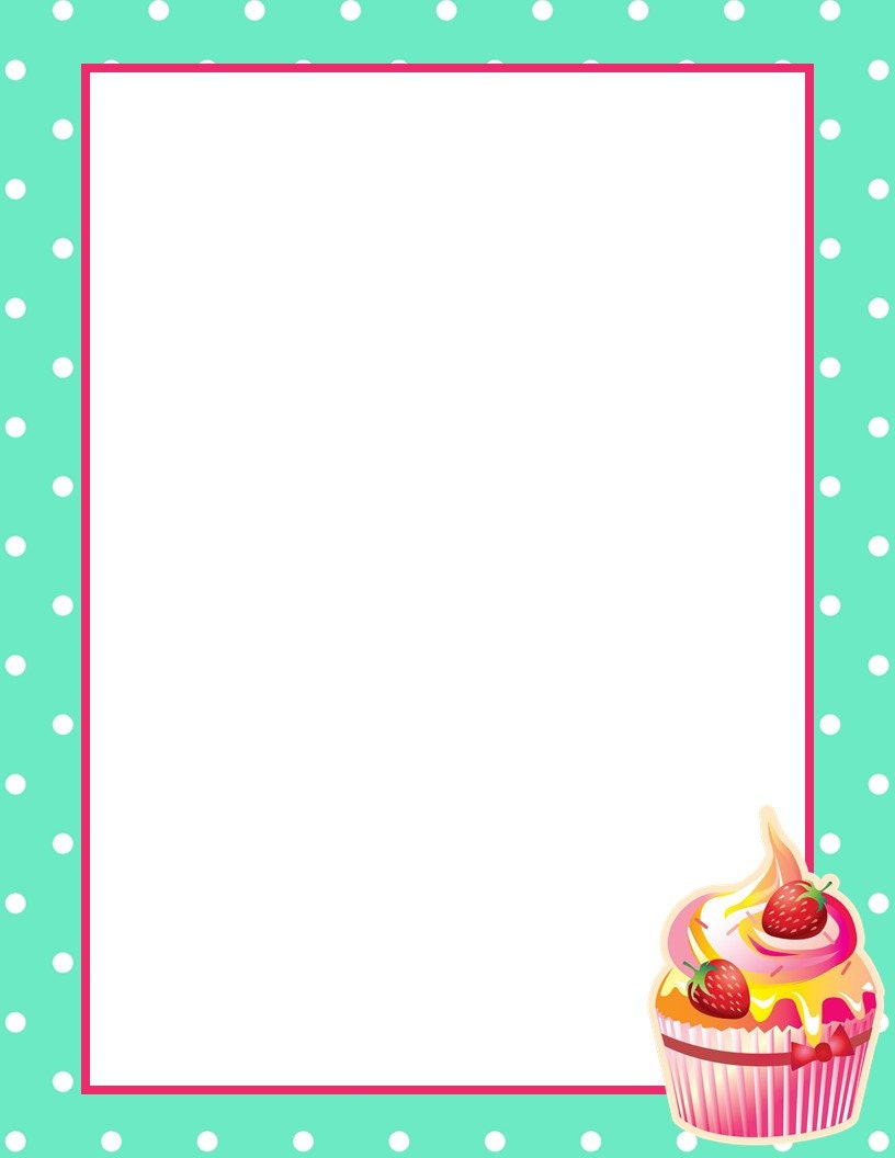 Printable Stationery 8.5x11 Set for Kids Watercolor Cupcakes Writing ...