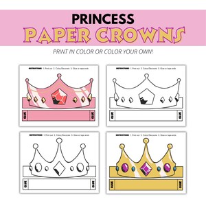 Princess Paper Crown for Kids, Princess Birthday, Paper Princess Craft ...